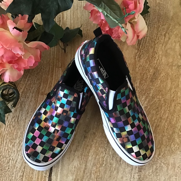 Vans | Shoes | Vans Slipon Metallic Rainbow Checkerboard | Poshmark